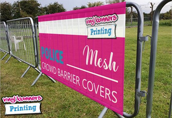POLICE CROWD BARRIER COVERS & BANNERS – PVC MESH - Vinyl Banner Printing